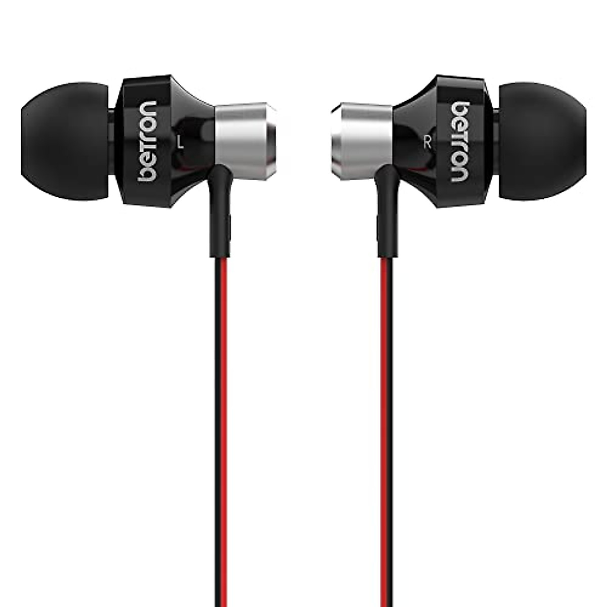 Betron DC950 in Ear Headphones Wired Earphones Noise Isolating Earbuds with Microphone Volume Control Tangle Free Cable HD Bass Lightweight Case Ear Bud Tips 3.5mm Jack Plug (Black)