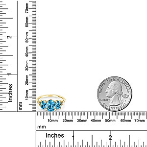 Gem Stone King 10K Yellow Gold Oval Swiss Blue Topaz 3 Stone Ring For Women (2.64 Cttw, Gemstone Birthstone) (Size 8)