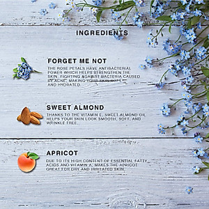 Multi-Use Oil for Face, Body and Hair - Forget Me Not - Organic Blend of Apricot, Vitamin E and Sweet Almond Oil Moisturizer for Dry Skin, Scalp and Nails - Peach, Mandarin and Green Tea - 4 Fl Oz