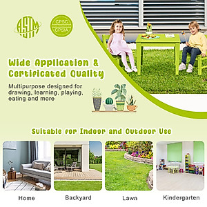 Costzon Kids Table and Chair Set, 3 Piece All-Weather Activity Table for Indoor & Outdoor, Heavy-Duty & Waterproof Furniture Set for Playroom, Nursery, Backyard, Toddler Table and Chair Set (Green)