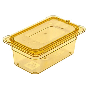 Carlisle FoodService Products Storplus High Heat Food Pan Steam Table Pan, Chafing Pan for Catering, Buffets, Restaurants, High Heat Plastic, 1/4 Size 4 Inches Deep, Amber