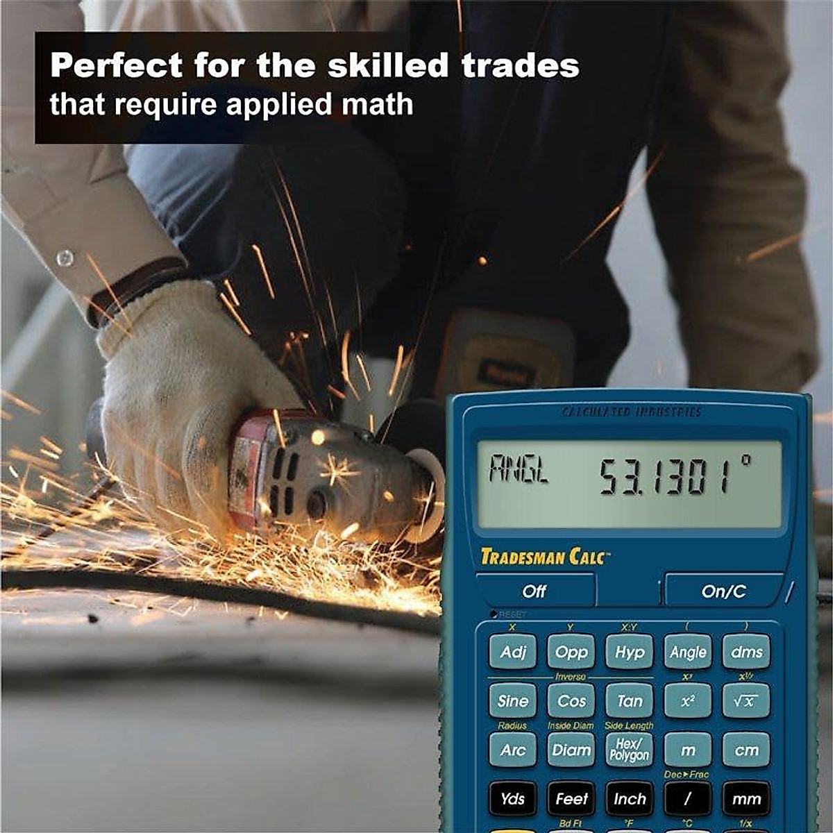 Calculated Industries 4400 TradesmanCalc Technical Trades Dimensional Trigonometry and Geometry Math and Conversion Calculator Tool for Tech Students, Welders, Metal Fabricators, Engineers, Draftsmen