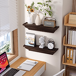 Alsonerbay Floating Shelves, Wood Shelves Rustic Shelves for Wall Storage, Wall Mounted Shelves for Bedroom Living Room Bathroom, 17 Inch 2 Pack (Dark Brown)