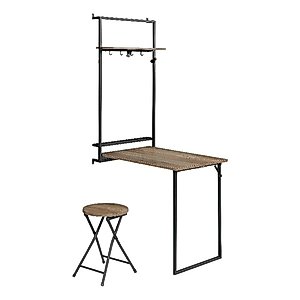 Coaster Home Furnishings Riley Foldable Wall Desk with Stool Rustic Oak and Sandy Black