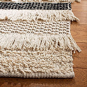SAFAVIEH Natura Collection Accent Rug - 4' x 6', Ivory & Black, Handmade Cotton, Ideal for High Traffic Areas in Entryway, Living Room, Bedroom (NAT655A)
