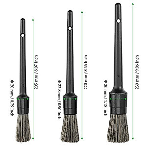 MAHIONG 6 Pieces Car Detail Brushes Set, Natural Boar Hair Detailing Brushes with Plastic Handle, Automotive Detailing Brushes for Cleaning Wheels, Engine, Interior, Air Vents, Set of 3