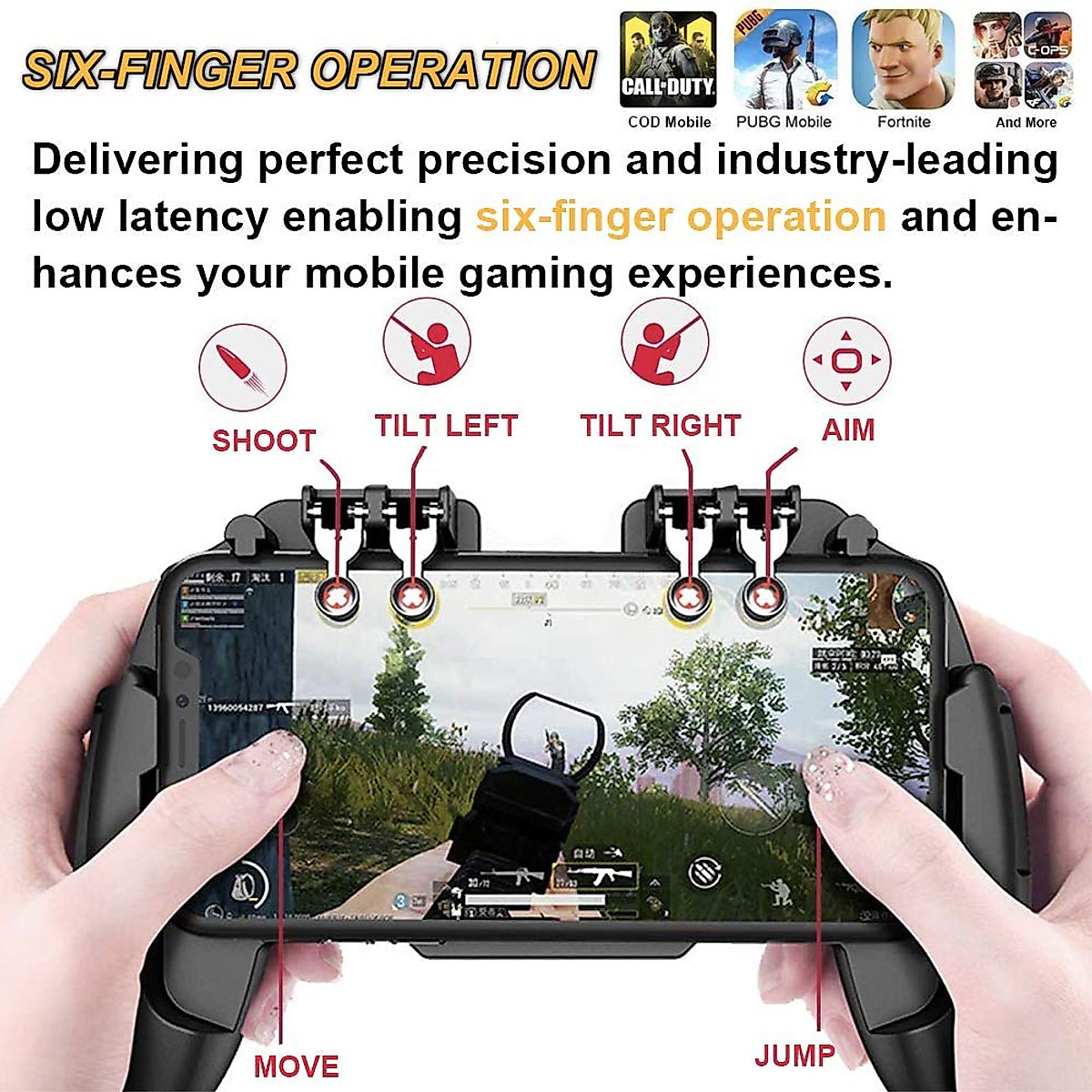 Mikirini Mobile Phone Game Controller with Built-in Battery for PUBG/Call of Duty/Knives out, Cell Phone L2R2 Gaming Triggers for 4.5-6.7" iPhones/Android Phones