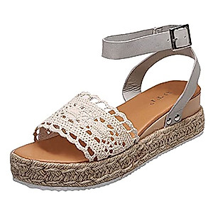 Buckle Wedges Beach Breathable Women's Weave Strap Open Sandals Shoes Summer Toe High Heel Wedges Boots for Women (Grey, 6.5-7)