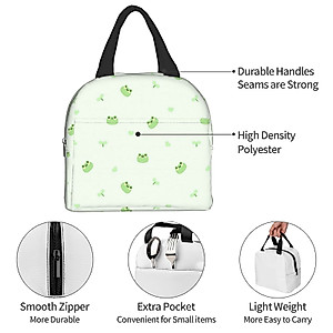 carati Insulated Lunch Bag for Women, Cooler Tote Reusable Lunch Box Container For Work Office Picnic Little Green Frog Cute