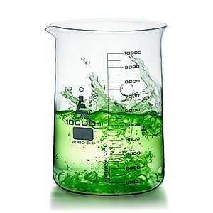 EISCO Beaker, 10,000ml - Low Form with Spout - White, 500ml Graduations - Borosilicate 3.3 Glass - 10L Beaker, Large Beaker