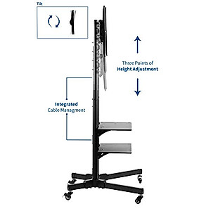 VIVO Mobile TV Cart for 32 to 83 inch Screens up to 110 lbs, LCD LED OLED 4K Smart Flat, Curved Panels, Rolling Stand, Dual Laptop Shelves, Locking Wheels, Max VESA 600x400, Black, STAND-TV01B