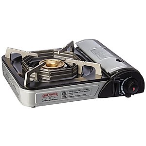 Chef Master 90011 Butane Countertop Stove ONLY, Portable Camping Stove 10,000 BTU Output Brass Burner, Piezo Ignition Portable Stove with High-Impact Carry Case for Emergency Use & Outdoor Cooking