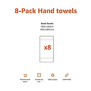 Amazon Basics Cosmetic Friendly Hand Towel - 8-Pack, Scenic Snow