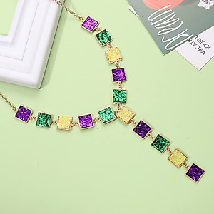 ZOLEAROPY Mardi Gras Necklace Glitter Purple Green Gold Y Drop Necklace for Women Mardi Gras Carnival Parade Party Jewelry Gift (mardi gras Y Necklace)