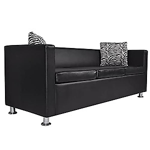Artificial Leather 3-Seater Sofa Black