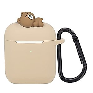 Wonhibo Cute Bear Airpods Case, Silicone Animal Soft Cover for Apple Airpod 1 2 with Keychain