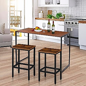 SUPER DEAL Counter Height Bar Stools Set of 2 for Kitchen, 26 Inches Industrial Backless Metal BarStools with Wood Top, Rustic Brown