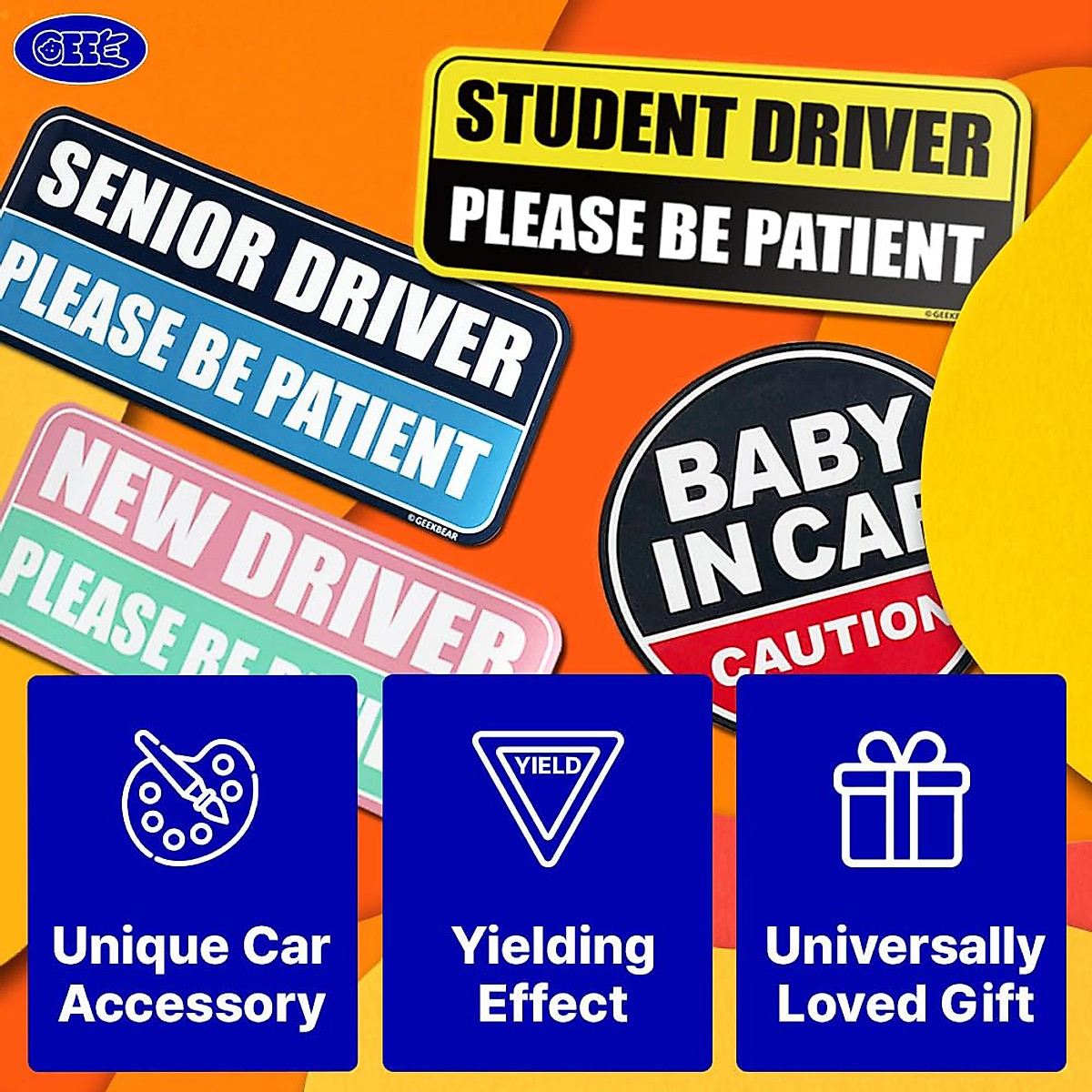 GEEKBEAR Baby on Board Car Magnet - Colorful, Reflective, Weather-Resistant - Rectangular 8.7 x 3.5 in (Light Pink/Turquoise)