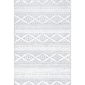 nuLOOM Calia Machine Washable Aztec Bands Area Rug, 8' x 10', Light Grey