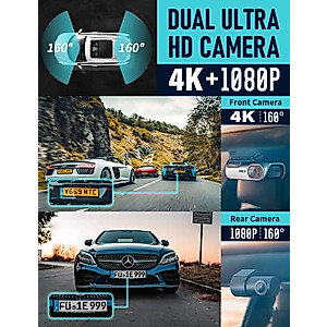 Dash Cam Front and Rear, 4K / 1080P HD Dual Dash Camera for Cars with Free 64GB TF Card, 5GHz WiFi, Super Night Vision, Supercapacitor, 160° Wide Angle, 24H Parking Mode, App Control, Type C Port