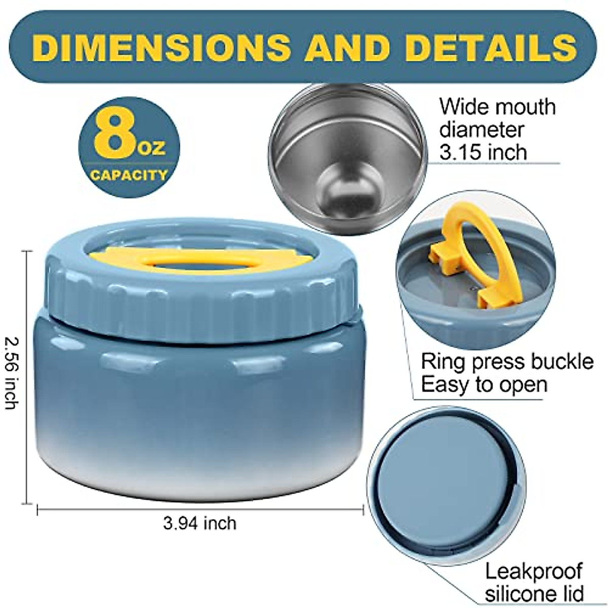 AOHEA Kids Thermos for Hot/Cold Food for School, 8oz Kids Lunch Thermos Insulated Food Container(Gradient-Blue)