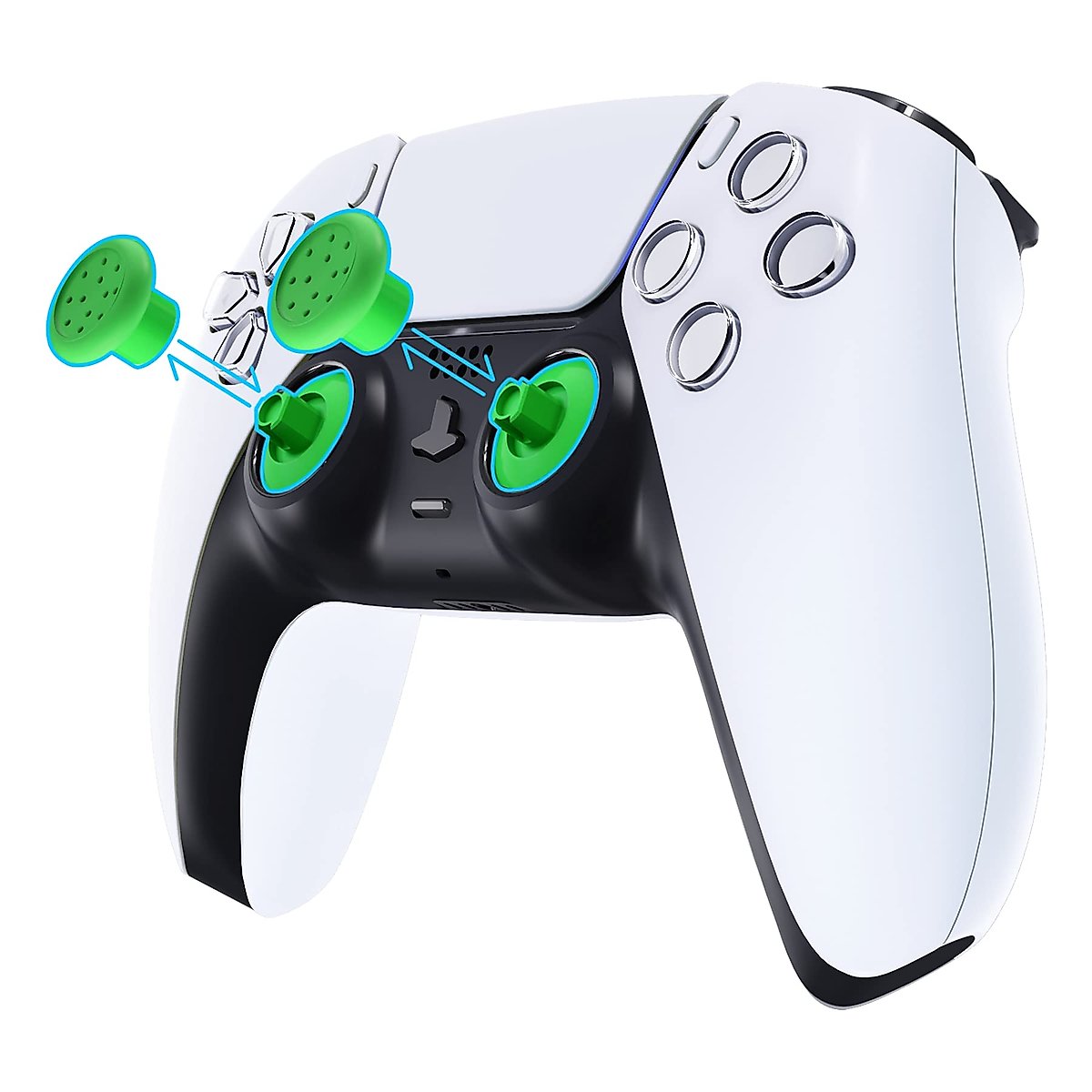 eXtremeRate ThumbsGear Interchangeable Ergonomic Thumbstick for PS5 Controller, for PS4 All Model Controller - 3 Height Domed and Concave Grips Adjustable Joystick - Green