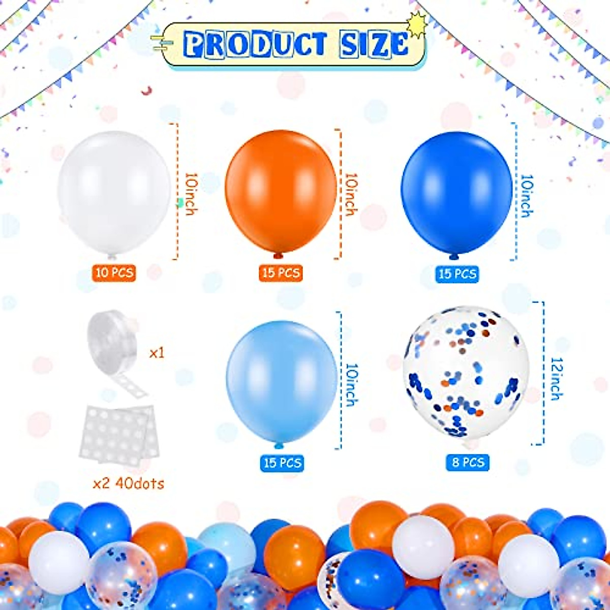 Blue and Orange Party Decoration 63 Pcs Orange and Blue Balloons Garland 2 Pcs Orange Light Blue Foil Fringe Curtain Confetti Balloons for Birthday Party Baby Shower Wedding Anniversary Graduation