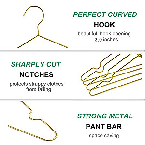Amber Home 12Inch Gold Kids Baby Hangers 20Pack, Strong Metal Children Clothes Hangers for Closet, Space Saving Infant Hanger for Toddler Coats Pants (Gold, 20)