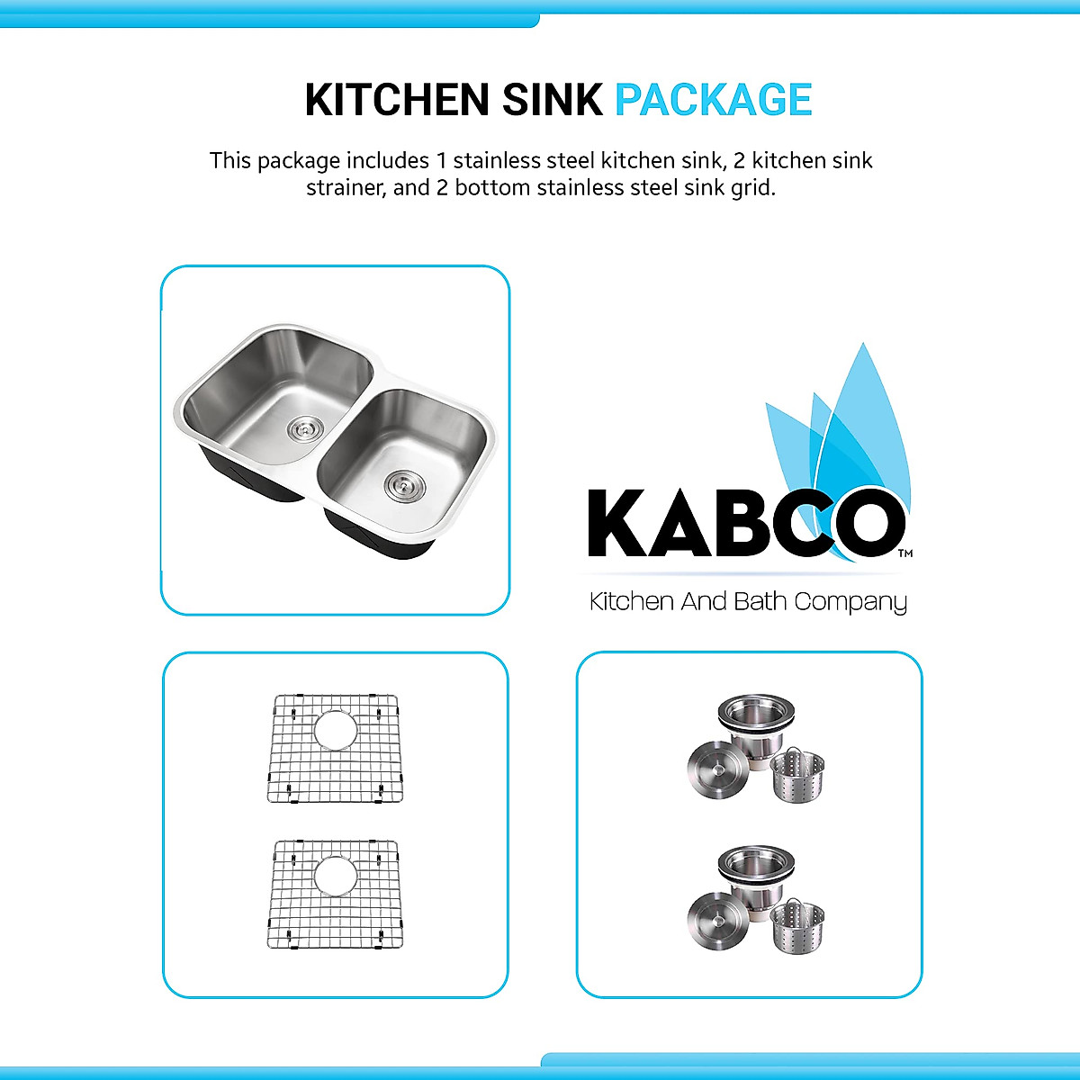KABCO 32 Inch 18 Gauge Undermount Stainless Steel Classic Kitchen Sink, Rust Resistant, Sound and Heatproof, Double Unequal Bowl Swirl Finish Sink with Sink Strainers, Garbage Baskets and Sink Grids