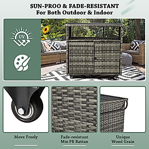 Danrelax Outdoor Storage Cabinet, Patio Storage Box with Handles, Waterproof Liner and 4 Universal Wheels, Fade-resistant PE Rattan Storage Box for Cushions, Gardening Tools, Outdoor Deck Box, Gray