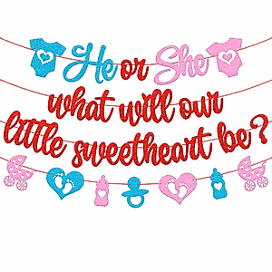 He or She What Will Our Little Sweetheart Be Banner Happy Valentine's Day Gender Reveal Boy or Girl He or She Heart Love Romantic celebration Decorations Baby Shower Party Supplies