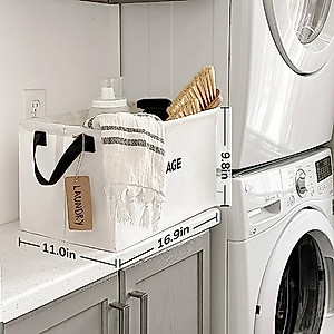 Goodpick Large Storage Bins Rectangle Fabric Basket for Clothing, Toy Storage Basket for Nursery, Organizer Baskets for Shelves, Beige, 2-Pack, 16.9 x 11.0 x 9.8 inches