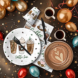 APOWBLS Coffee Party Decorations Tableware - Coffee Birthday Party Supplies, Paper Plate, Cup, Napkin, Disposable Cutlery, Latte Fun Coffee Theme Birthday Baby Shower Table Decorations | Serve 24
