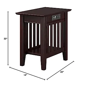 AFI Mission Chair Side Table with Charging Station in Espresso