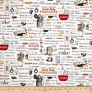 Kiss The Cook Recipes White, Fabric by the Yard