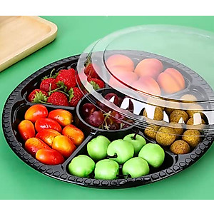 Yuxitia 12pcs Round Appetizer Serving Trays with Lids 12.6 Inches Veggie Fruit Trays Disposable Food Storage Containers 6 Divided Compartments Serving Containers Veggie Trays Party Buffet Picnic…