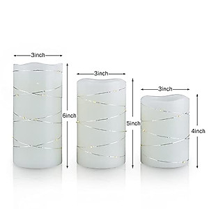 H-BLOSSOM Flickering Flameless Candles Ivory Real Wax Pillar with Embedded String Lights LED Candles Battery Operated with Cycling 5H Timer Set of 3 (3" x 4"/5"/6") (Ivory)