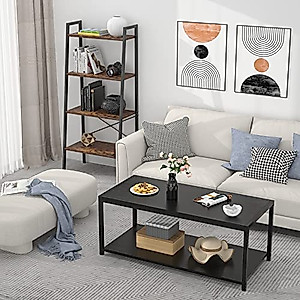 Homieasy Coffee Table, 43" Industrial Coffee Table for Living Room, Retro Central Table with Storage Shelf, Wooden Tabletop and Metal Frame Living Room Table, Cocktail Table Tea Table, Black