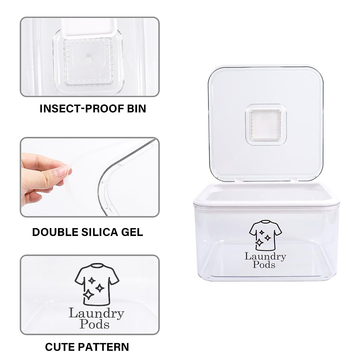 Xbopetda Laundry Pods Container, Large Capacity Clear Laundry Pods Holder, Laundry Pods Storage with Flip Lid, Laundry Detergent Dispenser with Measuring Cup, Laundry Room Organization and Storage