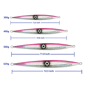 Funmaker 40g-620g Fishing Saltwater jigs Speed Jigging Slow Jigging Pitching Lures Vertical Jigging Artificial Lures Vertical Jigs Saltwater Artificial Bait (Laser pink,500g)