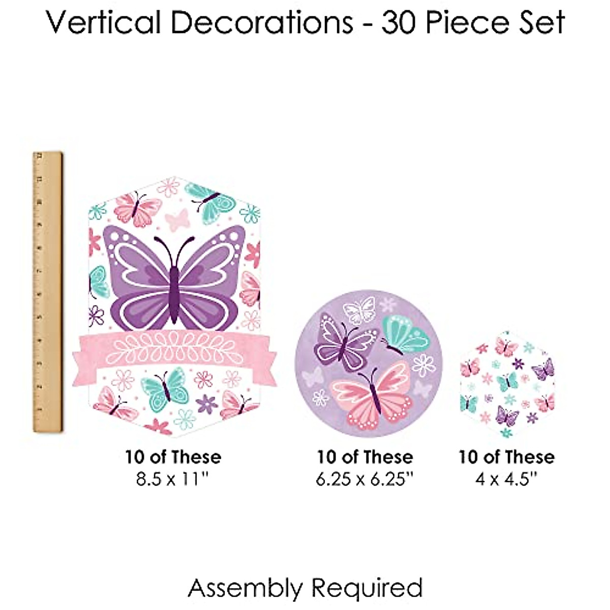 Big Dot of Happiness Beautiful Butterfly - Floral Baby Shower or Birthday DIY Dangler Backdrop - Hanging Vertical Decorations - 30 Pieces