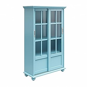 Ameriwood Home Aaron Lane Bookcase with Sliding Glass Doors, Pale Blue