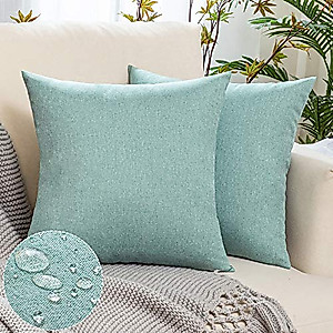Woaboy Set of 2 Outdoor Waterproof Throw Pillow Covers Decorative Farmhouse Solid Cushion Cases for Spring Bed Sofa Couch Car Living Room Teal 16x16 inch
