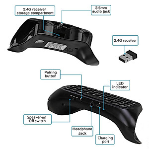 PS4 Controller Keyboard, 2.4G Wireless Rechargeable Online Gaming Live Chat Message Chatpad Keypad with 3.5mm Audio Aux-in Headset for Sony PlayStation 4, PS4 Slim, PS4 Pro (Controller Not Included)