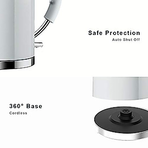 Electric Kettle, ASCOT Stainless Steel Electric Tea Kettle, 1.7QT, 1500W, BPA-Free, Cordless, Automatic Shut-off, Fast Boiling Water Heater - White