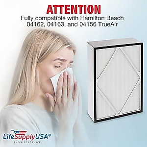 LifeSupplyUSA True HEPA Air Cleaner Filter Replacement Compatible with Hamilton Beach 04162 and 04156 TrueAir High-Efficiency Air Cleaners