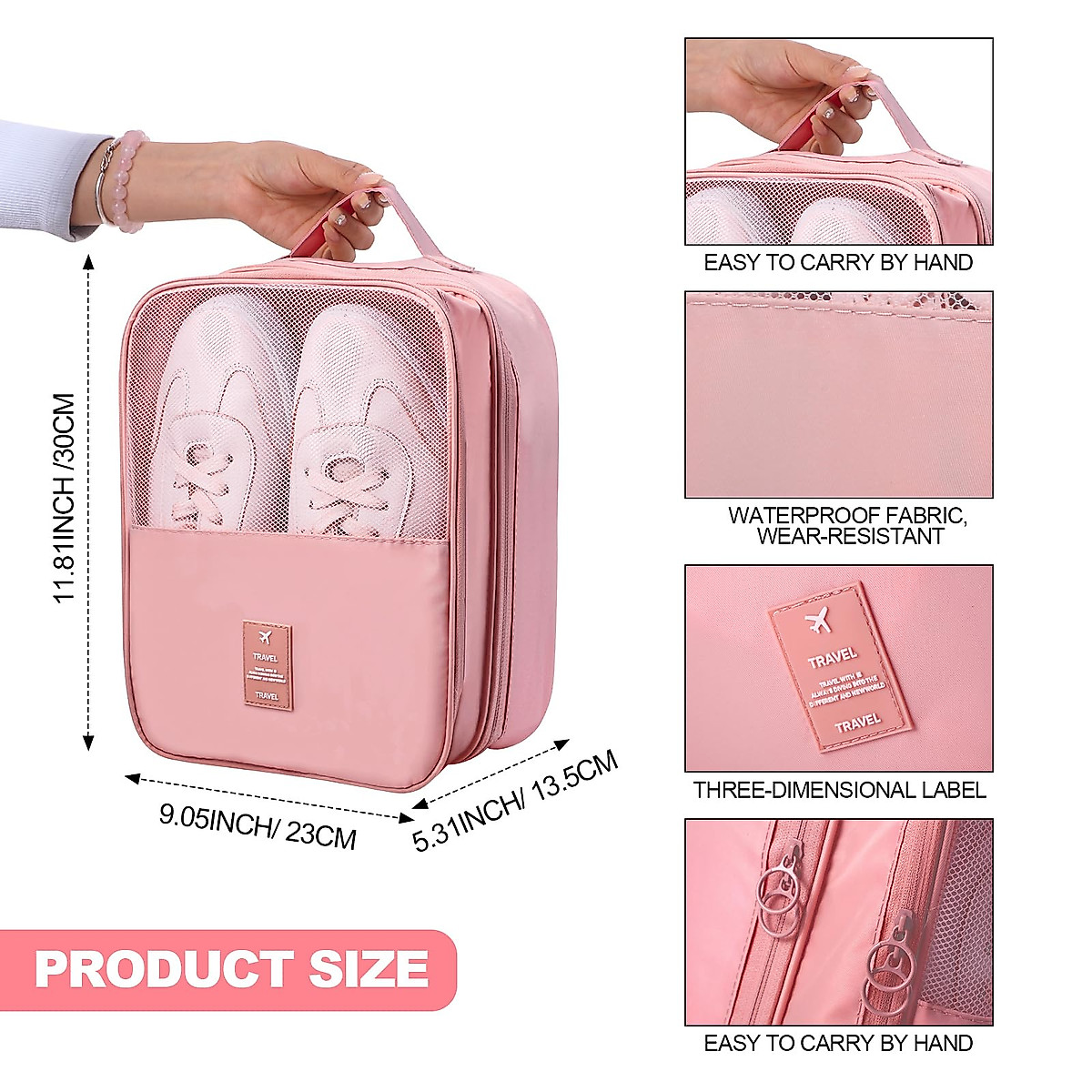 Windyun 2 Pcs Shoe Bags for Travel Holds 3 Pair of Shoes Travel Shoe Bag for Packing Portable Shoe Cubes for Travel and Daily Use(Pink, Beige)