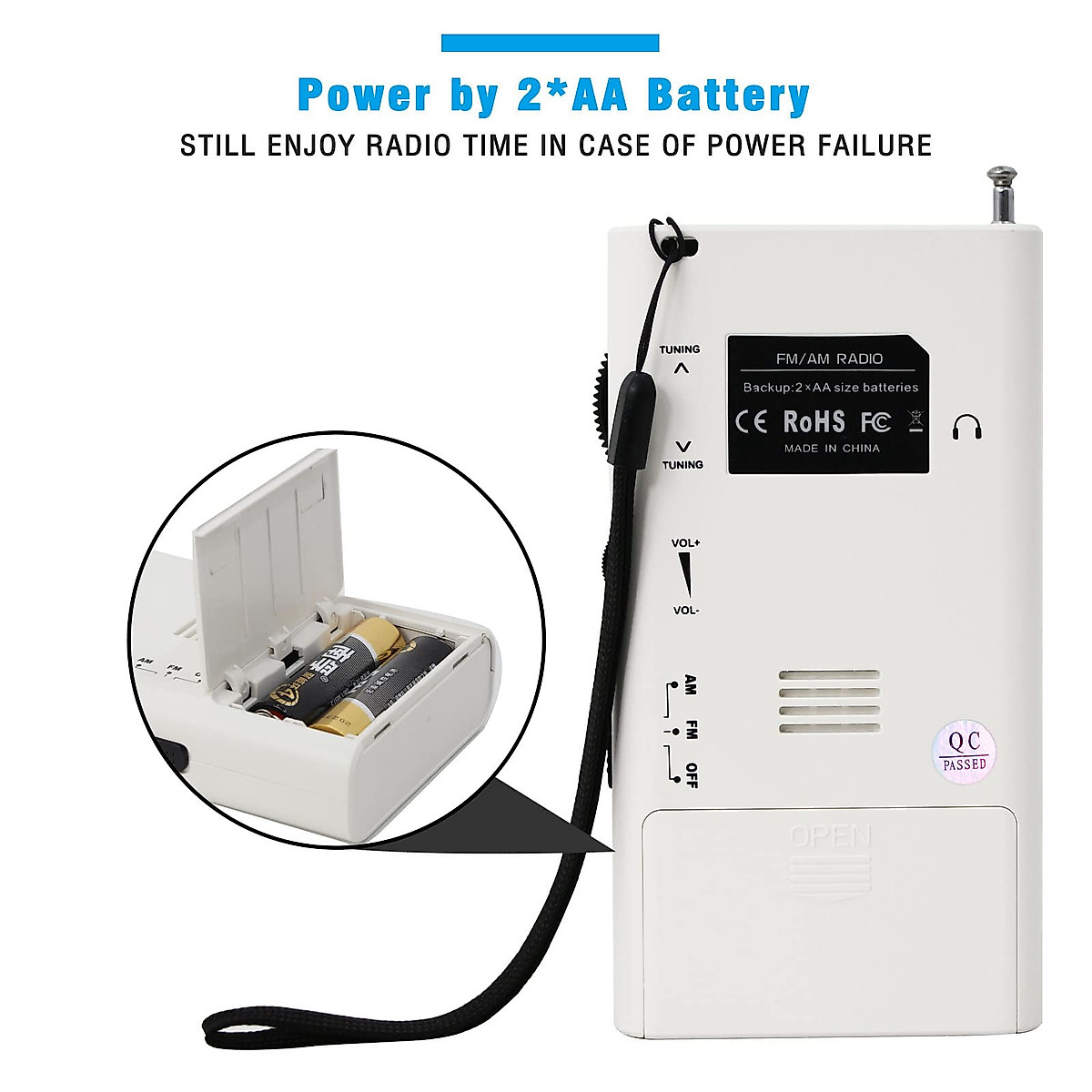 Benss Small Radios Portable AM FM, Transistor radios 2AA Battery Operated with Best Reception, Radio with Speaker & Headphone Jack, Pocket Radio for Indoor, Outdoor and Emergency Use(White)