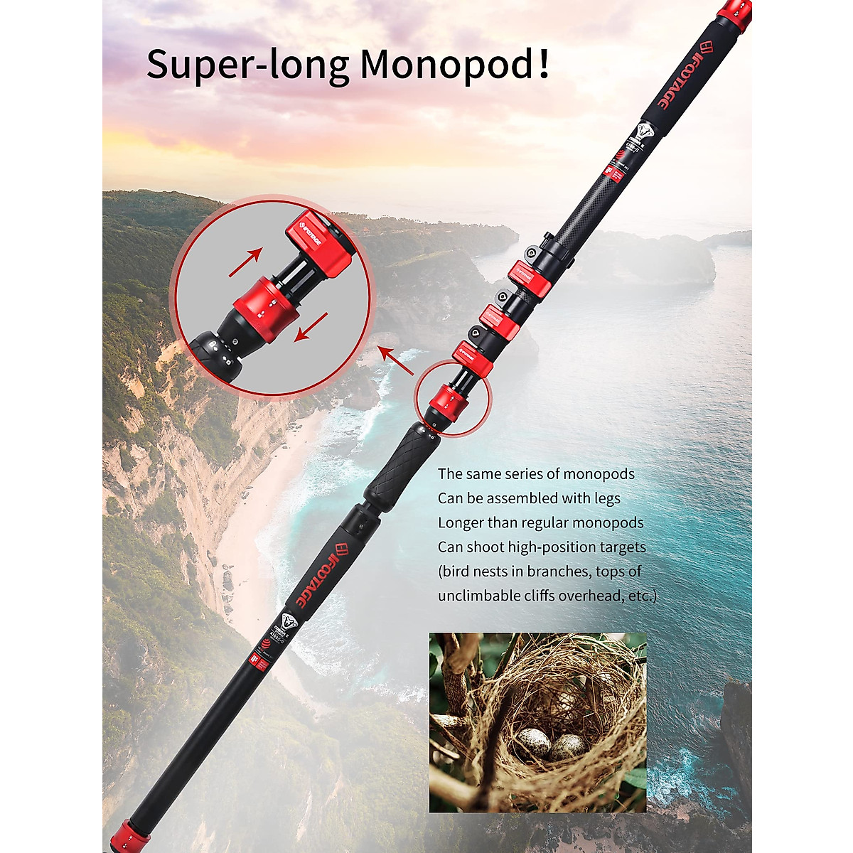 IFOOTAGE Cobra 3 A180F Monopod for Cameras, 71" Aluminum Professional Video Monopod with Tripod Base, Max Load 10KG