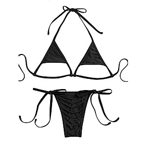 Milumia Women's 2 Piece Bathing Suit Cut Out Tie Halter Solid Bikini Swimwear Black Medium